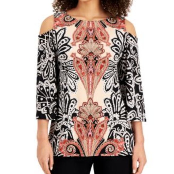 JM Collection | Tops | New Jm Collection Cold Shoulder Studded Printed ...